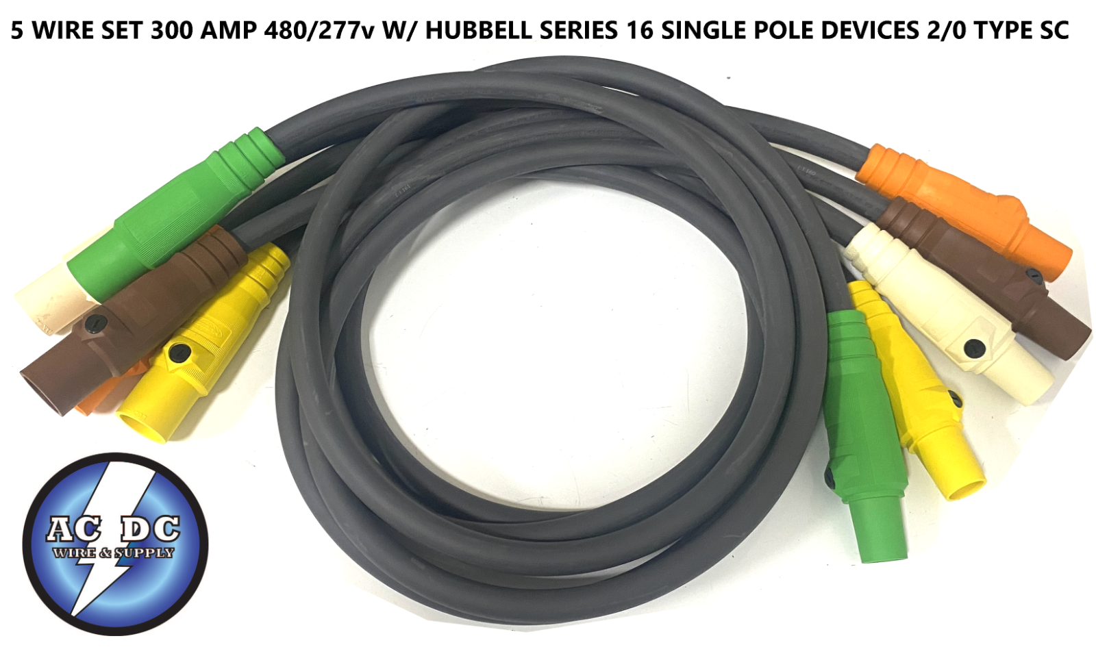 CAMLOCK - 50 FT 5 WIRE SET 300 AMP 480 VOLT M/F SERIES 16 HUBBELL 2/0 ...