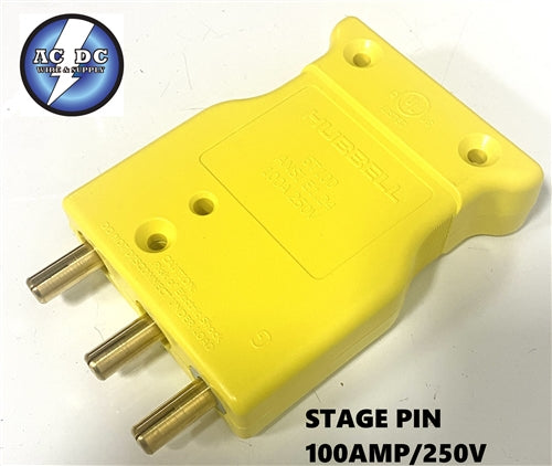 100 Amp 250V Yellow, Male Inline, Double Set Screw Stage Pin Device ...
